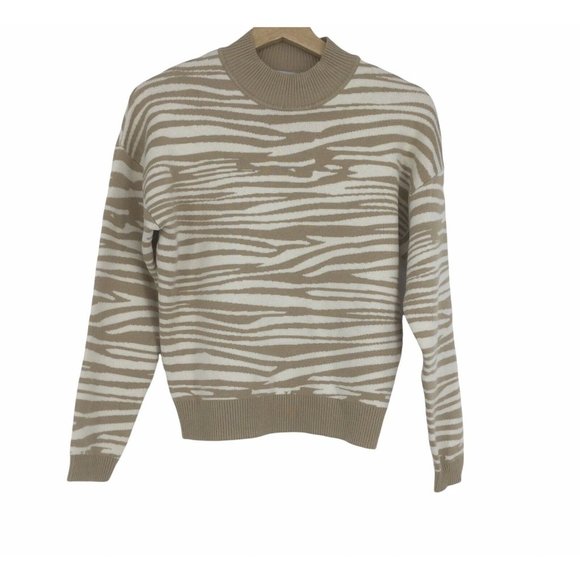 Wayf | Sweaters | Nwot Wayf Tan Brown White Zebra Stripe Sweater Womens ...